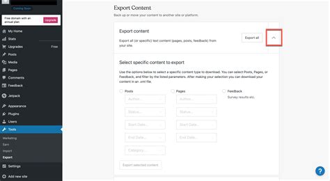how to use the wordpress export tool