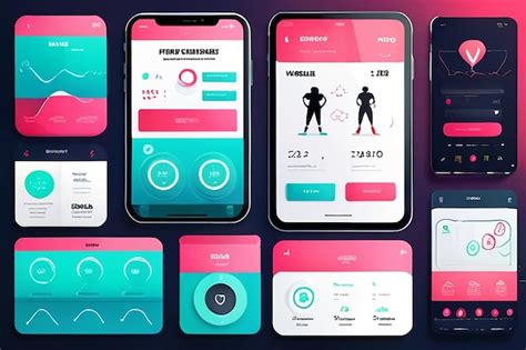 Different UI UX GUI Screens Fitness App And Flat Web Icons For Mobile