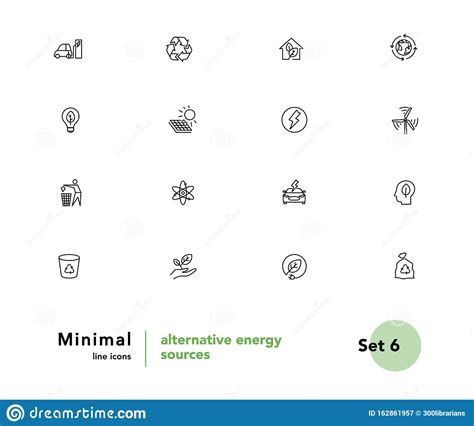 Alternative Energy Sources Vector Linear Icons Set Stock Vector