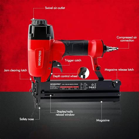 WORKPRO 2 In 1 Pneumatic Brad Nailer With Crown Stapler 18 GA