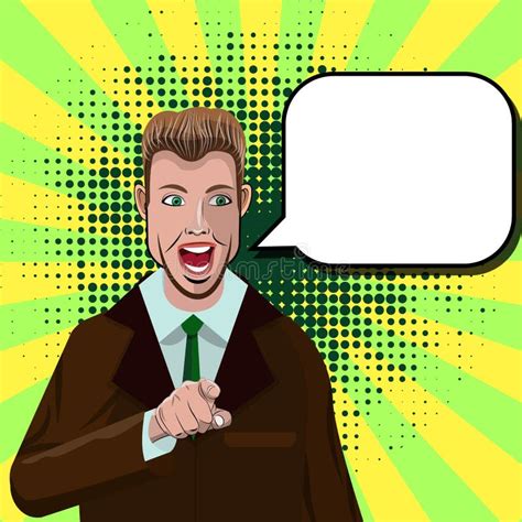 Vintage Pop Art Man With Pointing Hand And Finger And Buble For Text