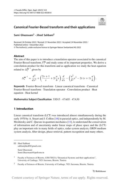 Canonical Fourier Bessel Transform And Their Applications Request PDF