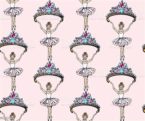 벡터 배경 손 그린 발레리나와 보석 손으로 그린 잉크 그림 현대 장식 장식 배경 벡터 패턴입니다 직물 천 벽지 스크랩북인쇄 개인 장식품에 대한 스톡 벡터 아트 및 기타