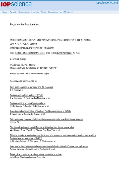 Pdf Focus On The Rashba Effect