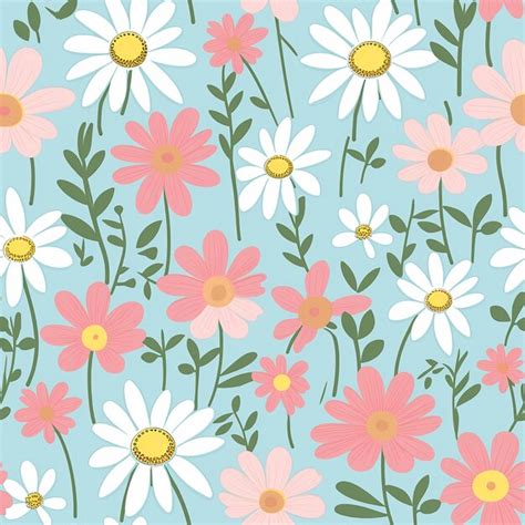 Whimsical Daisy Repeat Pattern Pastel Colour Premium Ai Generated Psd