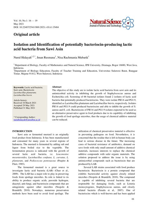 (PDF) Isolation and Identification of potentially bacteriocin-producing ...