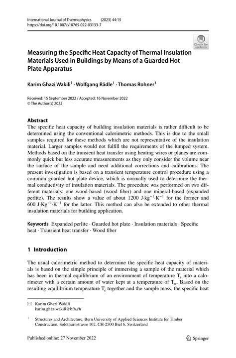 Pdf Measuring The Specific Heat Capacity Of Thermal Insulation