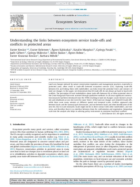 Pdf Understanding The Links Between Ecosystem Service Trade Offs And