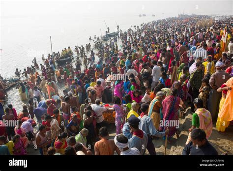 Pilgrims Bathing At The Confluence Of The Rivers Ganges And Gandak
