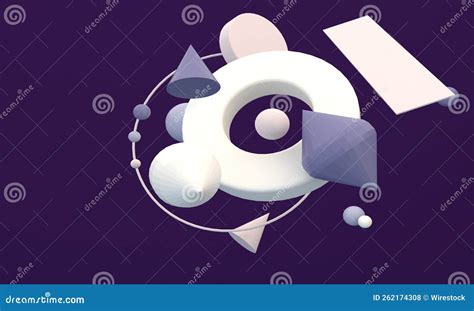 深紫色背景中突显的不同几何形状的3d绘制 库存例证 插画 包括有 不同 设计 形状 概念 图象 262174308