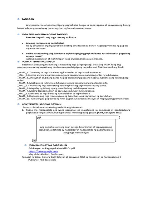 Aralin 15 Pandaigdigang Pagkakaisa Pdf
