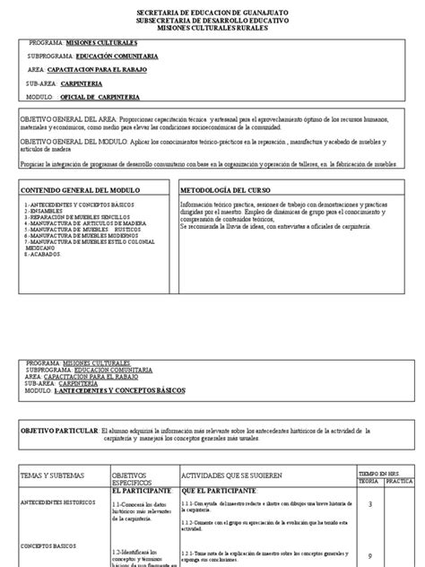 Programa De Carpinteria Pdf Carpintería Volumen