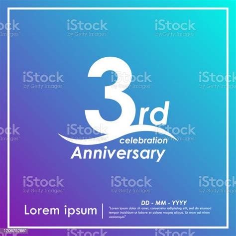 보라색과 파란색 배경 3 주년 기념 로고 소책자 전단지 잡지 전단지 브로셔 포스터 웹 초대 카드 및 인사말 카드 벡터 일러스트 템플릿 디자인 기념일에 대한 스톡 벡터 아트