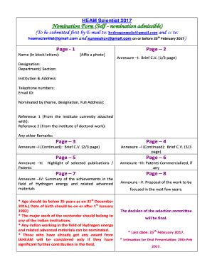 Fillable Online Nomination Form Self Nomination Admissible Fax Email Print PdfFiller