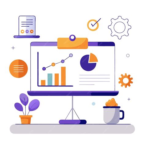 Computer Screen Displaying Graphs And Charts For Data Analysis Premium Ai Generated Vector