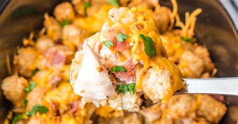 Crock Pot Cheesy Chicken Bacon And Tater Tot Bake ⋆ Real Housemoms