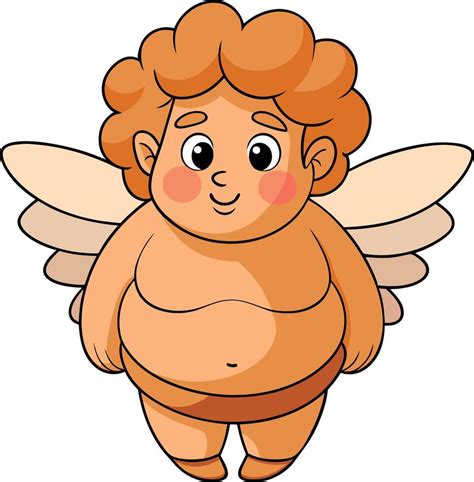 Chubby Cherub With Curly Orange Hair Beige Wings And A Cheerful