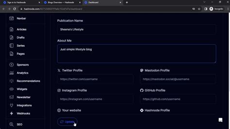 hashnode managing blog flow on web page flows
