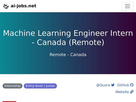 Hiring Internship Machine Learning Engineer Intern Canada Remote