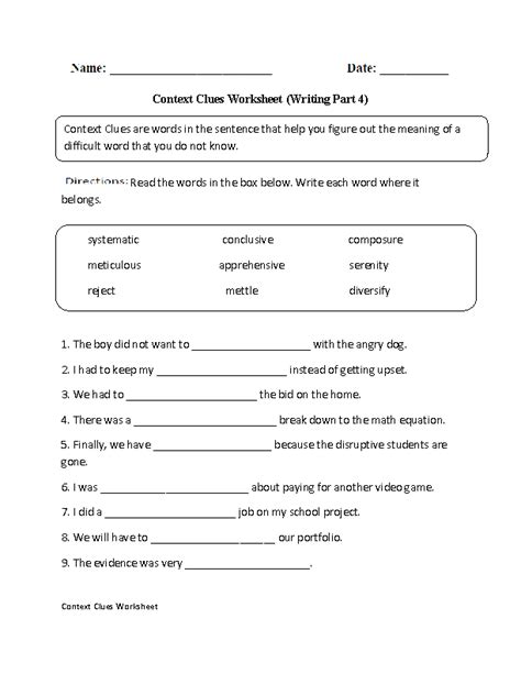 Context Clues Worksheets Printable Vocabulary Inference Activities