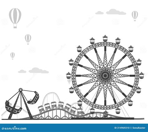 Amusement Park Panorama Day Scene Stock Illustration Illustration Of