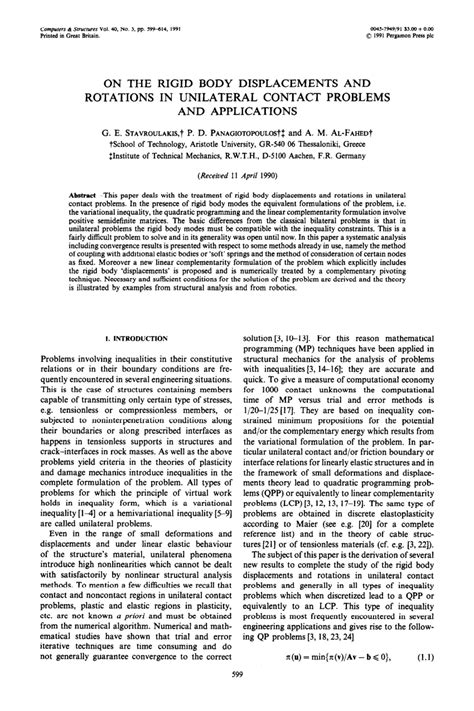 Pdf On Rigid Body Displacement And Rotations In Unilateral Contact Problems And Applications