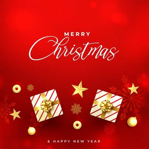 Carte De Voeux Rouge Joyeux Noël Avec Des Coffrets Cadeaux Réalistes