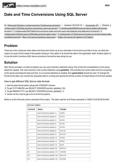 Date And Time Conversions Using SQL Server DAM UDocz