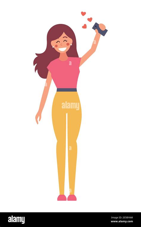 Vector Cute Beautiful Fashionable Girl Makes Selfie Stock Vector Image