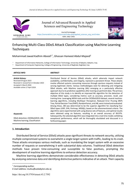Pdf Enhancing Multi Class Ddos Attack Classification Using Machine