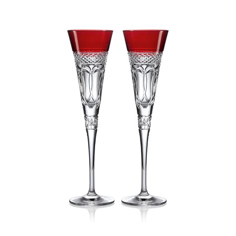 Waterford Crystal 2023 Times Square Set Of 2 Red Flute Glasses Ross