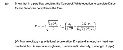 Solved A Show That In A Pipe Flow Problem The