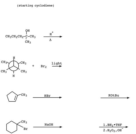 SOLVED: 'starting cyclodiene) QH CHzCH2CHz-C-CH3 CH3 CH3 light Br2 CH3 CH3 HBr KOtBu CH3 NaOH 1 ...