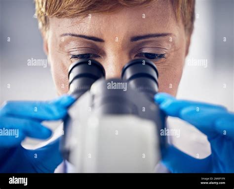 Science Laboratory And Black Woman With Microscope Research For