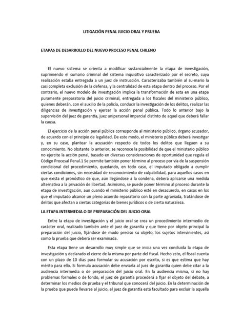 LitigaciÓn Penal Juicio Oral Y Prueba Pdf Evidencia Ley
