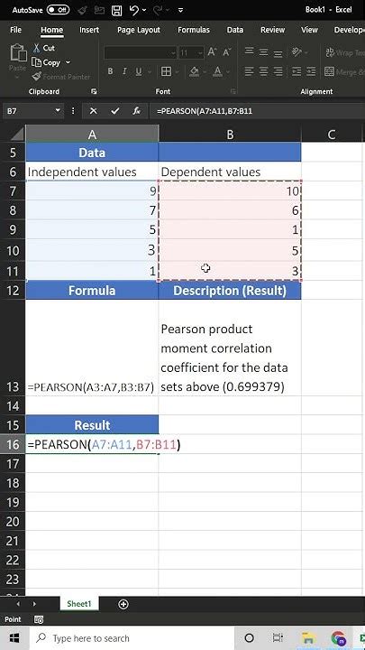 Shorts Pearson Correlation Coefficient Microsoft Excel Tutorial Youtube