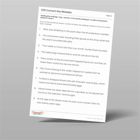 Year 4 Adding Ing Ed And Er To Words Ending In E Resource Pack 1 Resource Classroom Secrets