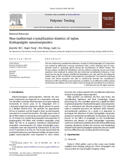 Pdf Non Isothermal Crystallization Kinetics Of Nylon 6 Attapulgite Nanocomposites