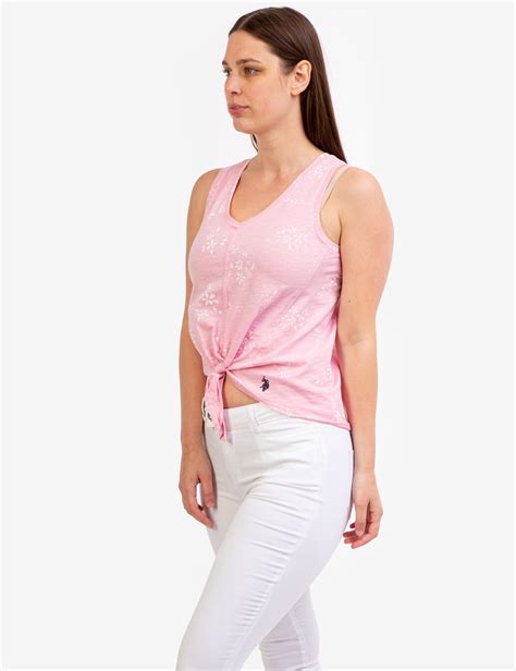 Floral V Neck Front Tie Tank Top Us Polo Assn
