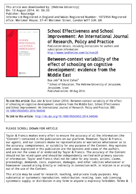 Pdf Between Context Variability Of The Effect Of Schooling On