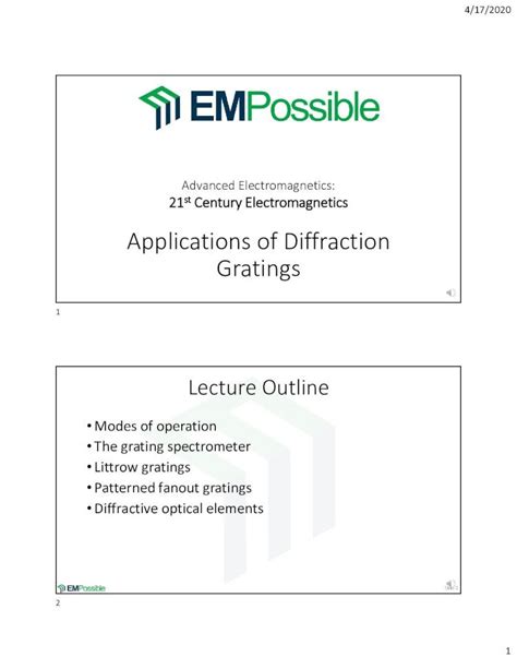 Pdf Lecture Applications Of Diffraction Gratings · 2020 4 18 · Three Modes Of Operation