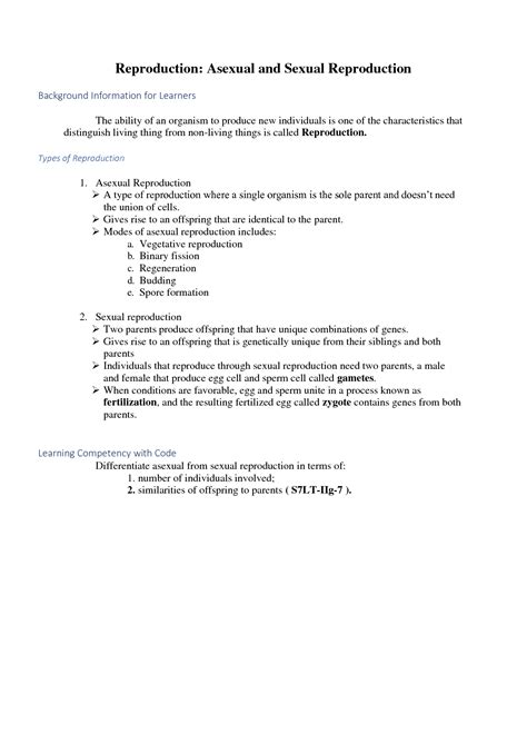 Solution Science Reproduction Asexual And Sexual Reproduction Answer