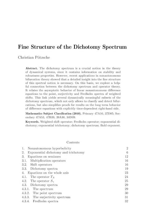 pdf fine structure of the dichotomy spectrum · weighted shift