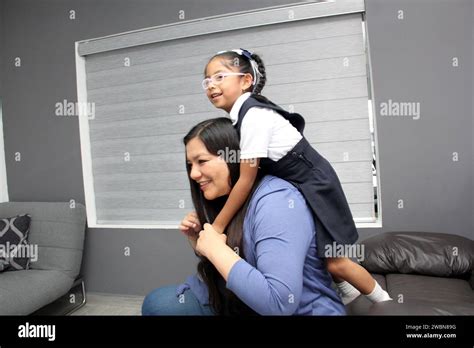 Divorced Single Mom And 4 Year Old Daughter In Uniform Latina Brunette