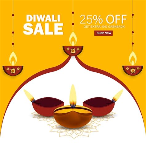 Banner de venta de feliz diwali con lámpara de aceite diya Vector Premium