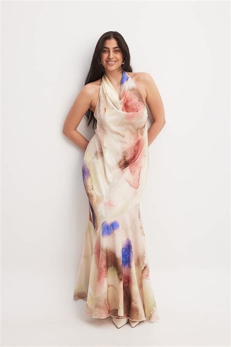 Satin Halterneck Maxi Dress Multicolor Na Kd