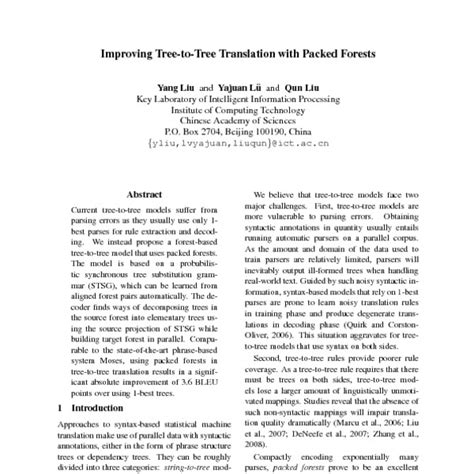 Improving Tree To Tree Translation With Packed Forests Acl Anthology