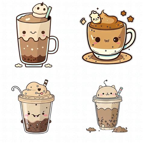 Kawaii Coffee Clipart Coffee Png Bundle Cute Graphics Kawaii Etsy