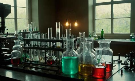 An Image Of A Detailed Science Experiment Setup On A Lab Table Including Labeled Premium AI
