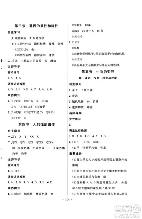 陕西人民出版社2023实验教材新学案八年级下册生物人教版参考答案 实验教材新学案八年级下册生物人教版参考答案 答案圈